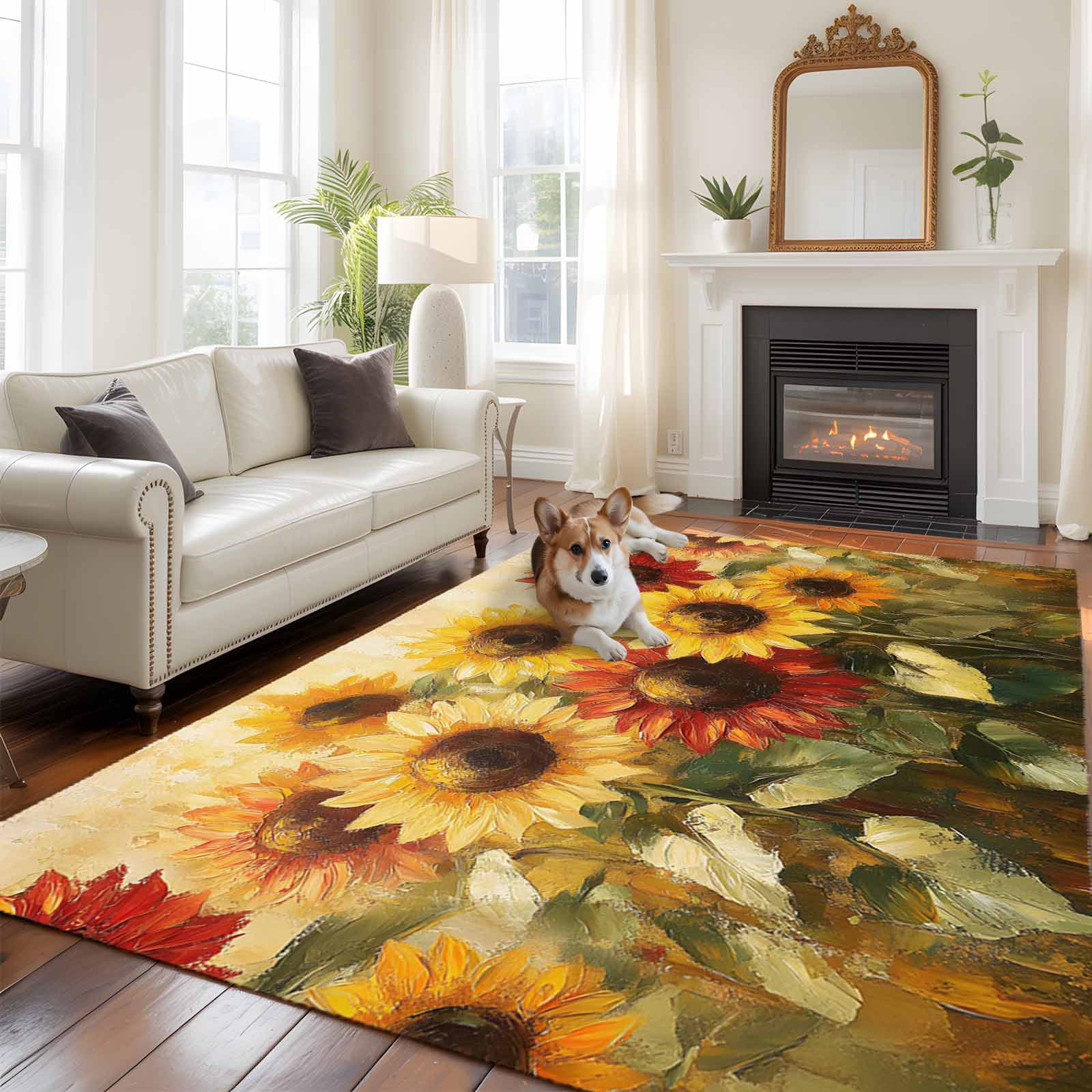 6'x9' Area Rugs, Summer Sunflowers Indoor Outdoor Area Rug for Living ...