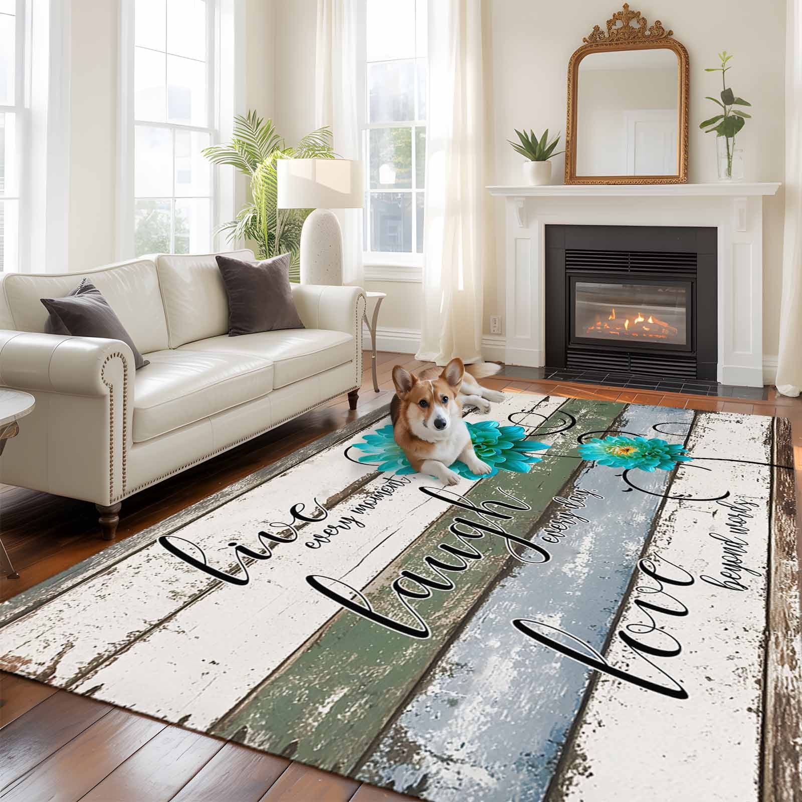 6'x9' Area Rugs, Teal Floral Indoor Outdoor Area Rug for Living Room ...