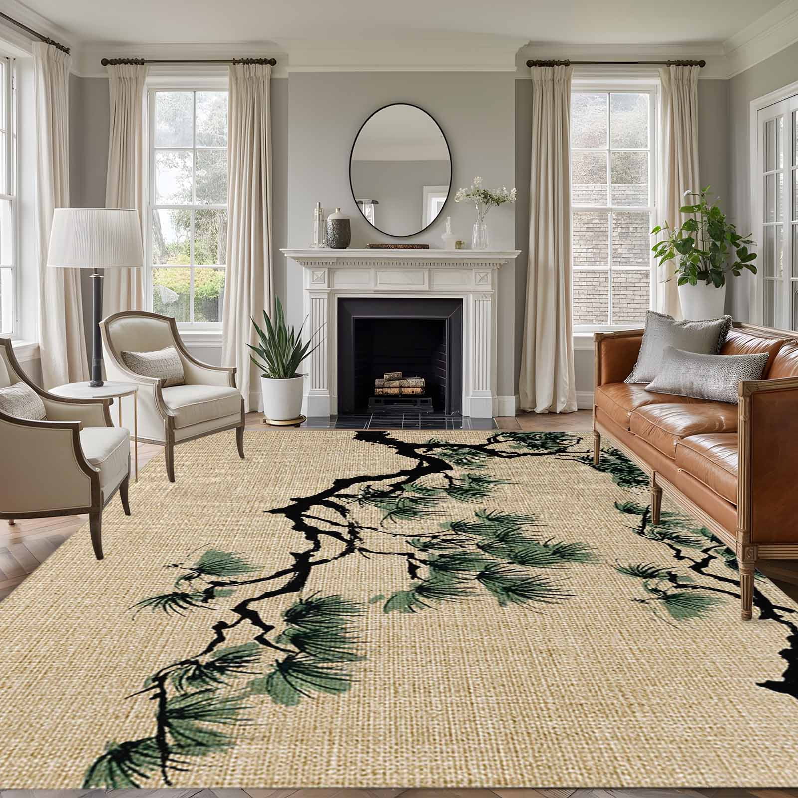 6'x9' Area Rugs, Teal Pine Tree Indoor Outdoor Area Rug for Living Room ...