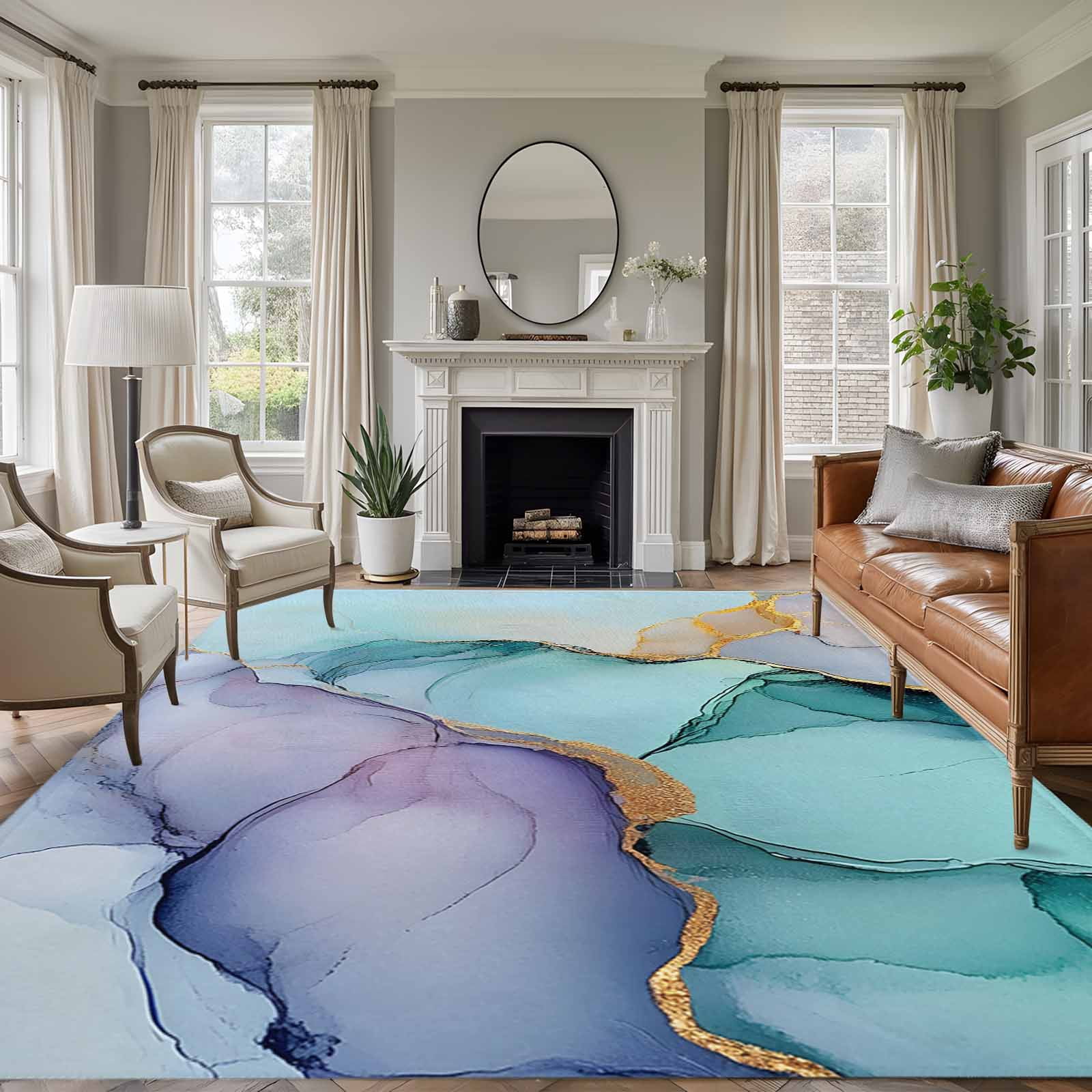 6'x9' Area Rugs, Teal Purple Marble Indoor Outdoor Area Rug for Living ...