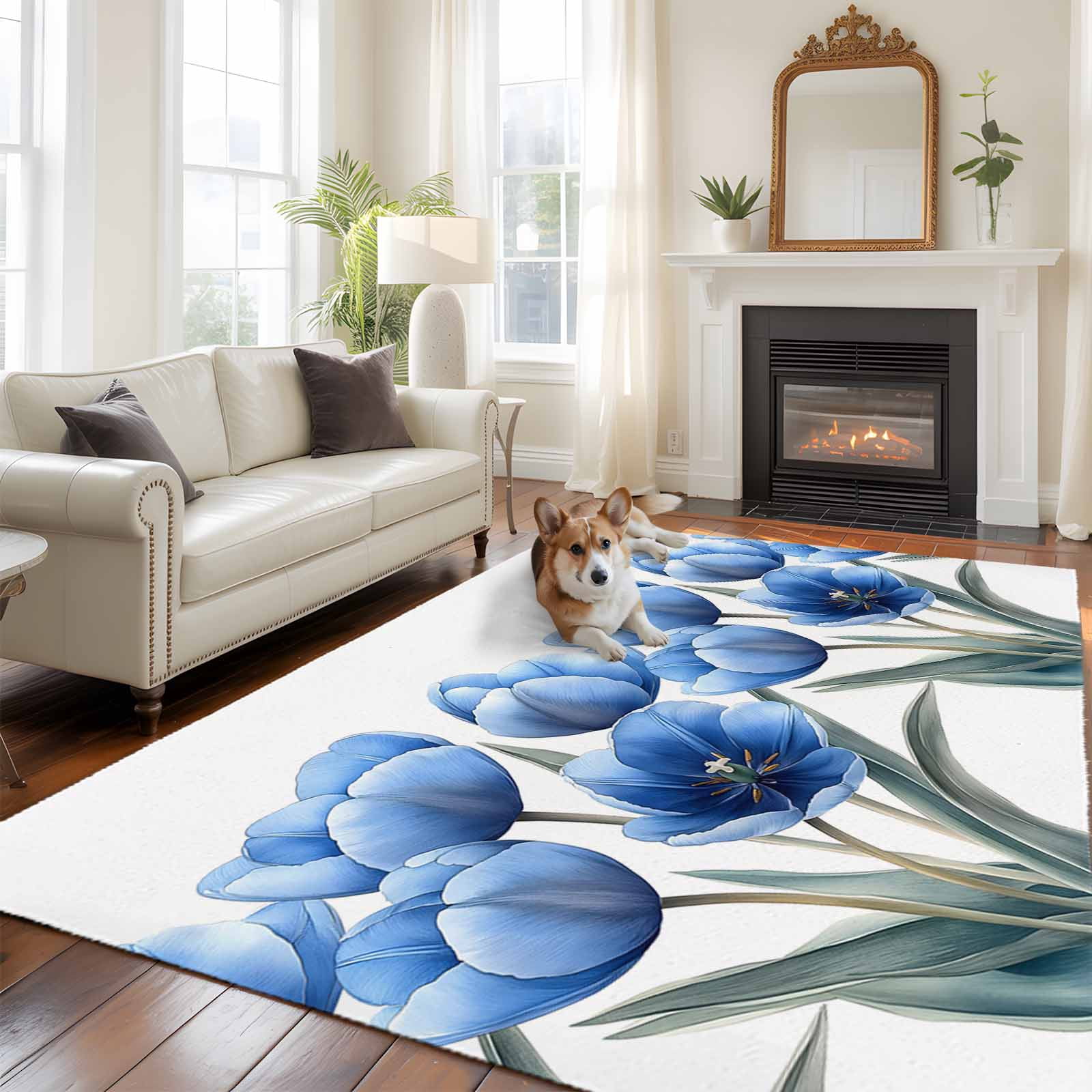 6'x9' Area Rugs, Tulip Floral Indoor Outdoor Area Rug for Living Room ...