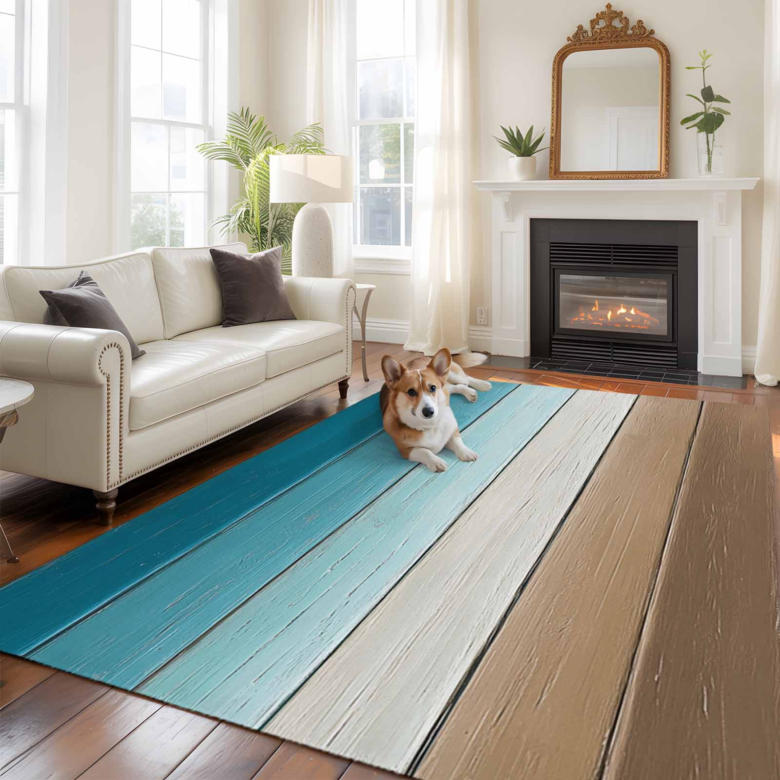 6'x9' Area Rugs, Turquoise Brown Indoor Outdoor Area Rug for Living ...
