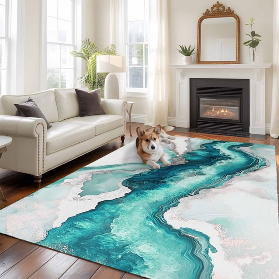 6'x9' Area Rugs, Turquoise Marble Indoor Outdoor Area Rug for Living ...