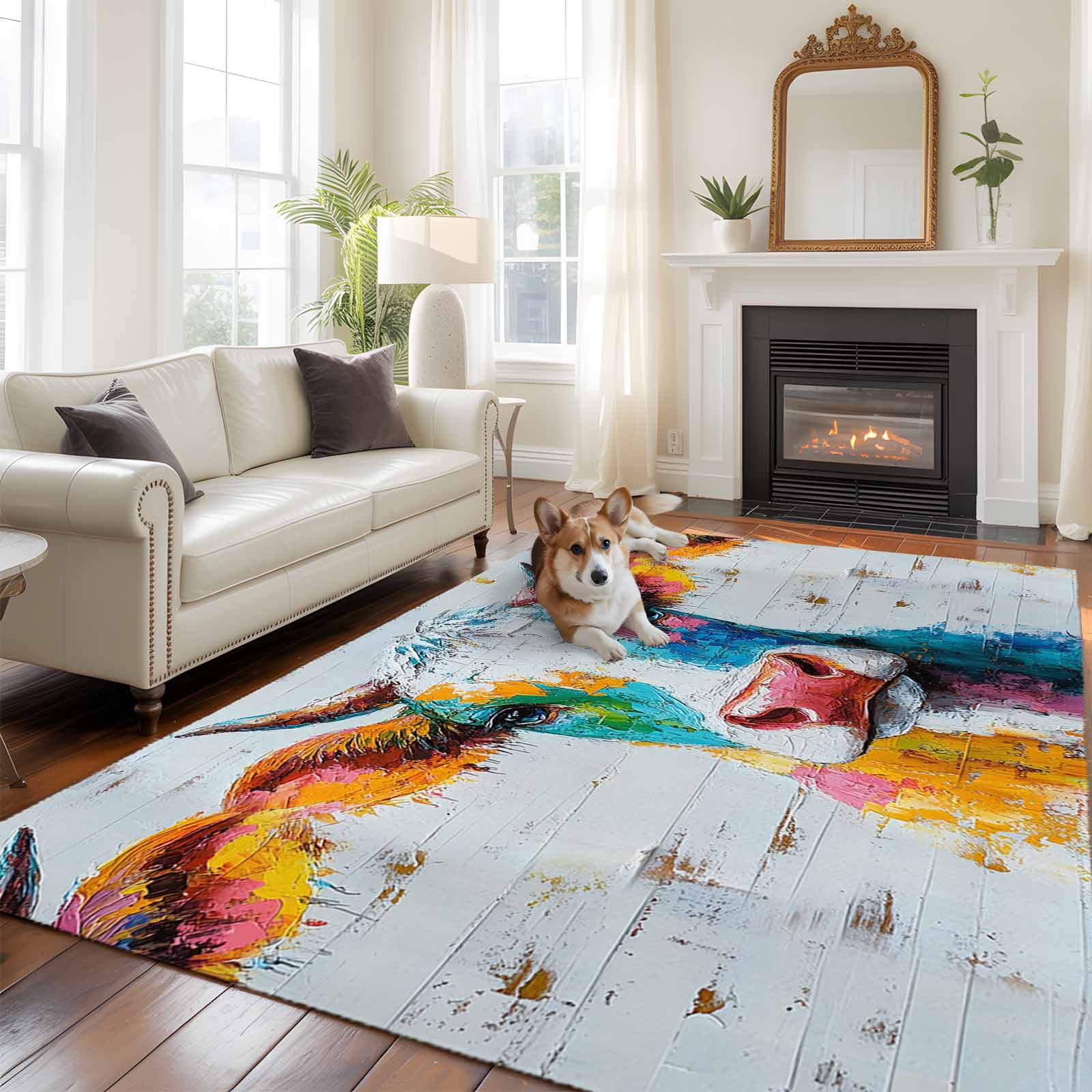 6'x9' Area Rugs, Vintage Cow Indoor Outdoor Area Rug for Living Room ...