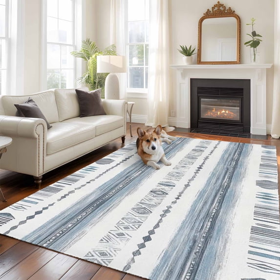6'x9' Area Rugs, White Blue Indoor Outdoor Area Rug for Living Room ...