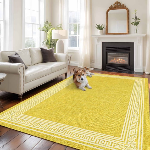 6'x9' Area Rugs, Yellow Retro Greek Key Indoor Outdoor Area Rug for ...