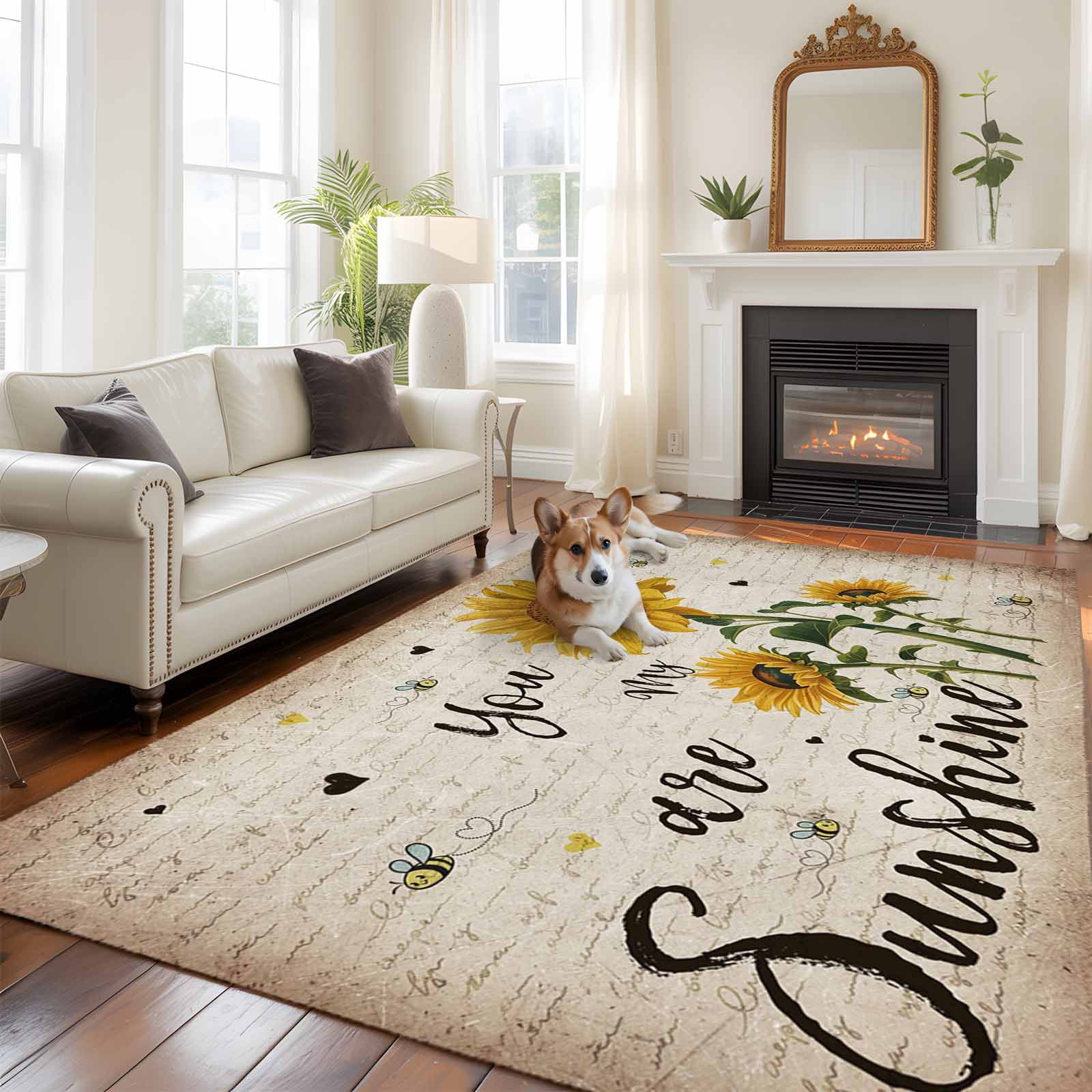 6'x9' Area Rugs, Yellow Sunflower Indoor Outdoor Area Rug for Living ...
