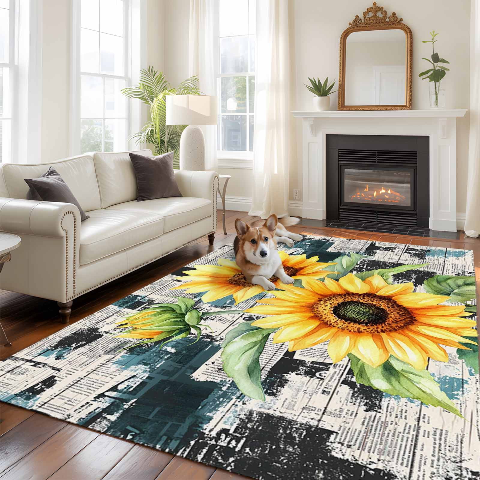 6'x9' Area Rugs, Yellow Sunflowers Indoor Outdoor Area Rug for Living ...