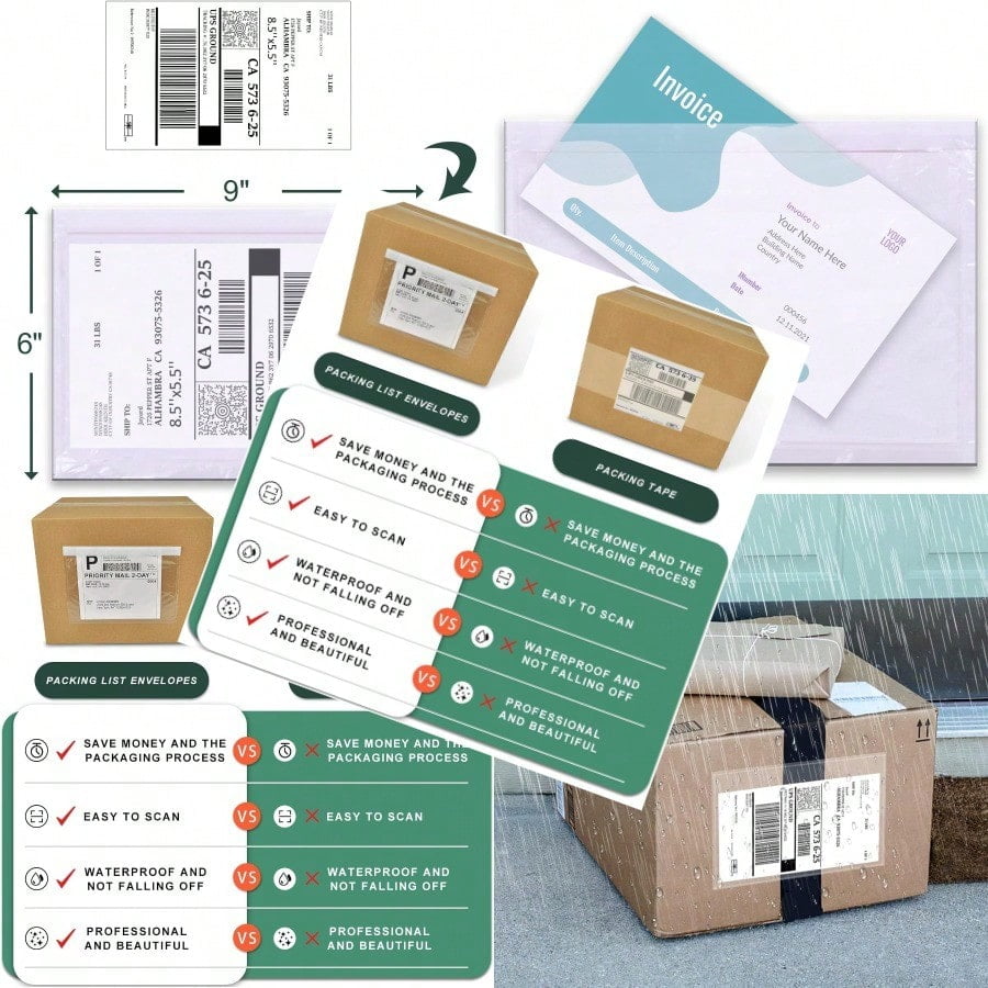6''x9'' Clear Packing List Envelopes Top Loading Shipping Label ...