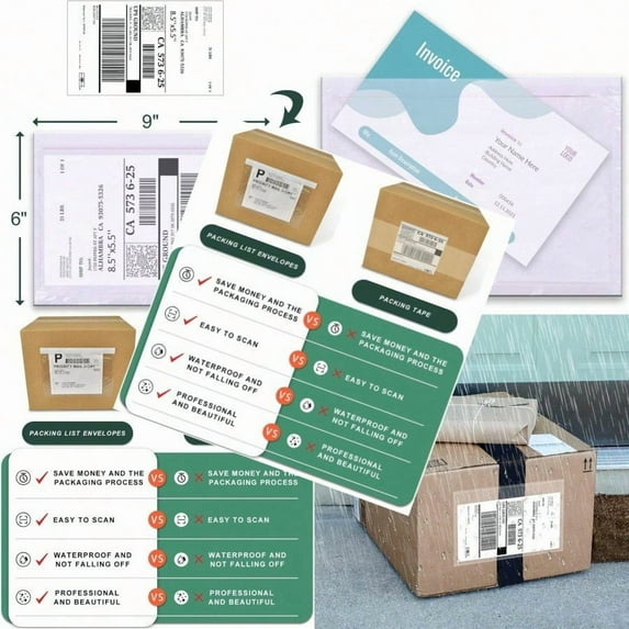 6''x9'' Clear Packing List Envelopes Top Loading Shipping Label ...