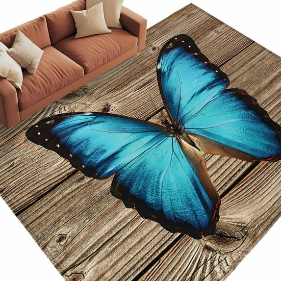 6'x9'Large Area Rugs Blue Butterfly Washable Area Rugs Non-Slip Indoor ...