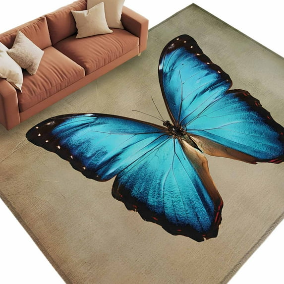6'x9'Large Area Rugs Blue Butterfly Washable Area Rugs Non-Slip Indoor ...