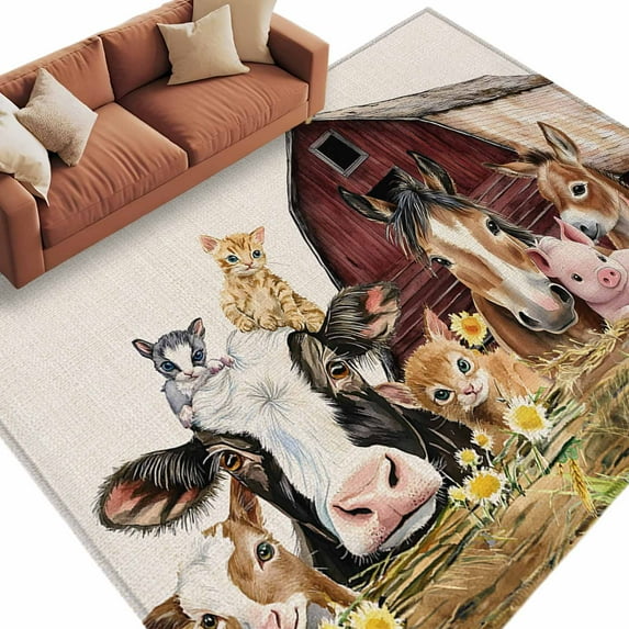 6'x9'Large Area Rugs Farm Cow Pig Washable Area Rugs Non-Slip Indoor ...