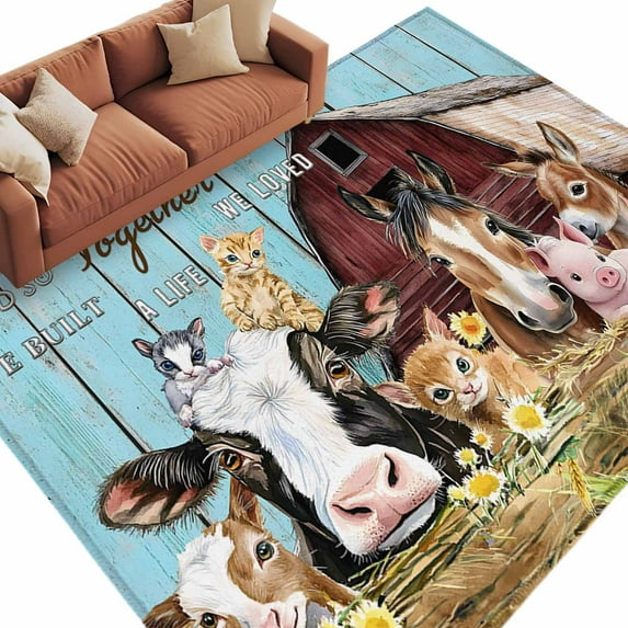 6'x9'Large Area Rugs Farmhouse Animals Washable Area Rugs Non-Slip ...