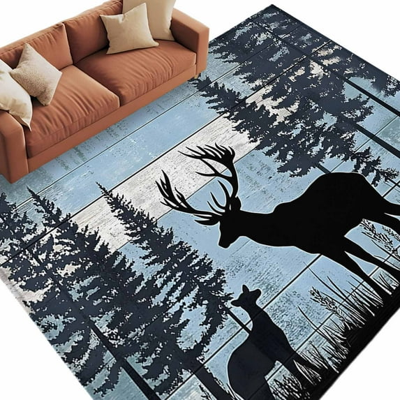 6'x9'Large Area Rugs Farmhouse Deer Washable Area Rugs Non-Slip Indoor ...