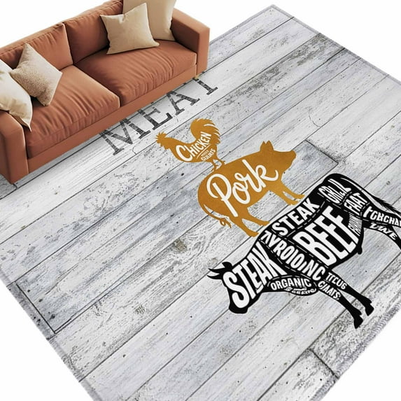 6'x9'Large Area Rugs Farmhouse Wooden Grain Washable Area Rugs Non-Slip ...