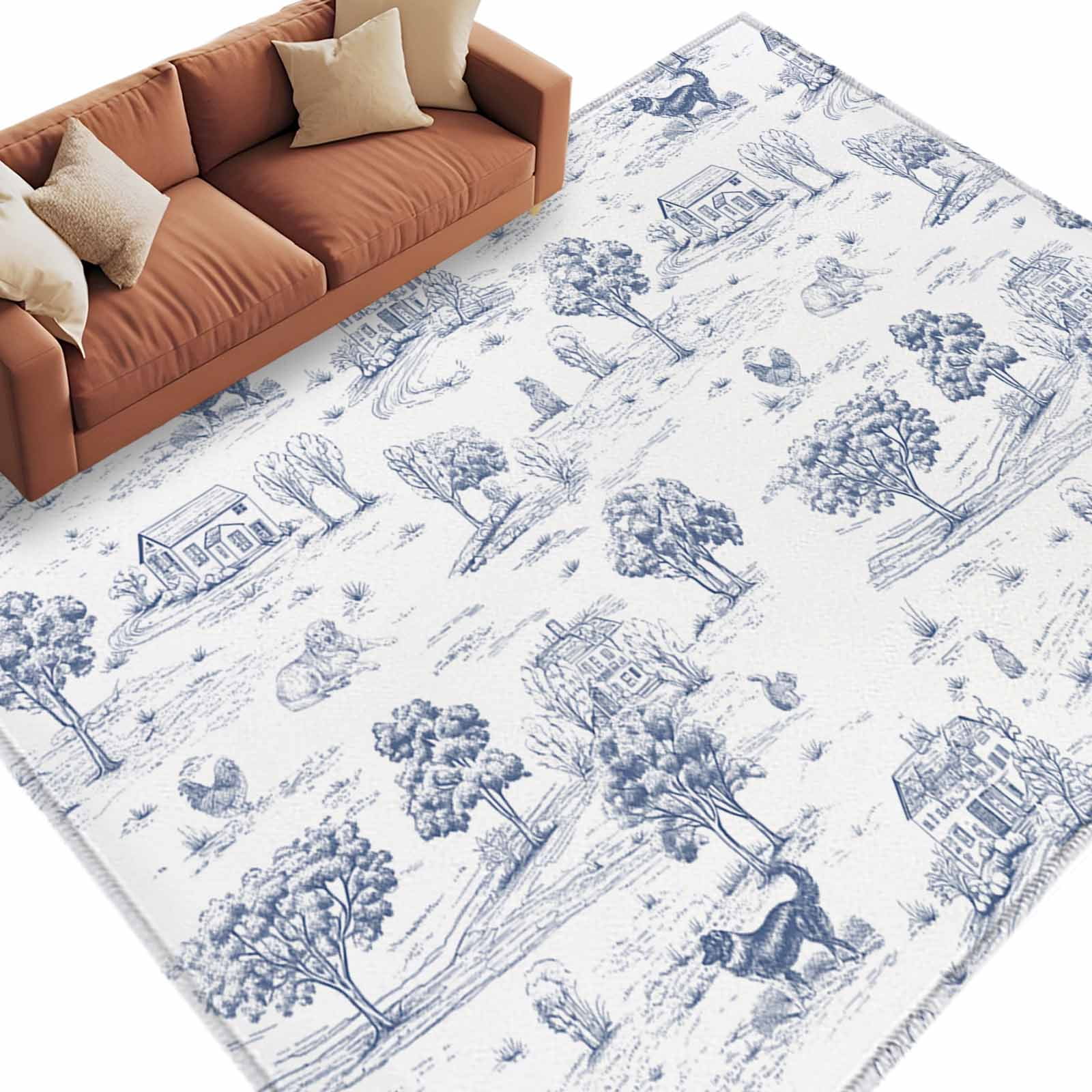 6'x9'Large Area Rugs Navy Blue Country Washable Area Rugs Non-Slip ...