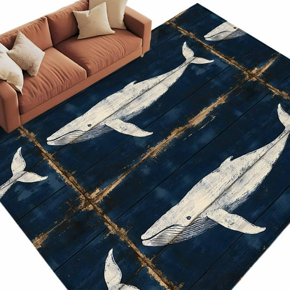 6'x9'Large Area Rugs Ocean Blue Whale Washable Area Rugs Non-Slip ...