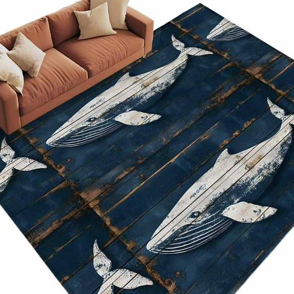 6'x9'Large Area Rugs Ocean Whale Blue Washable Area Rugs Non-Slip ...