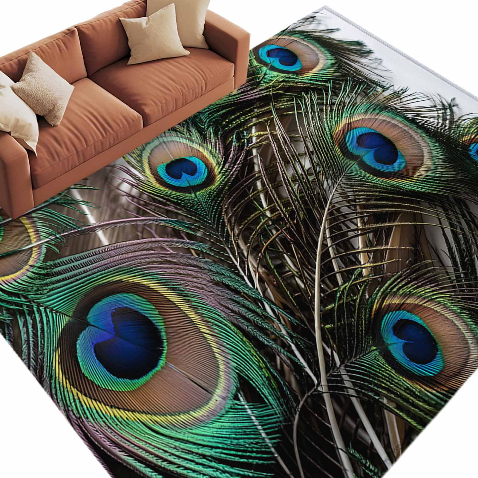 6'x9'Large Area Rugs Peacock Feather Washable Area Rugs Non-Slip Indoor ...