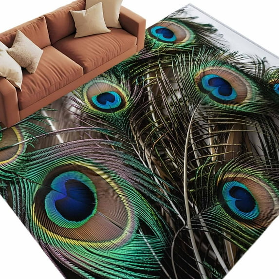 6'x9'Large Area Rugs Peacock Feather Washable Area Rugs Non-Slip Indoor ...