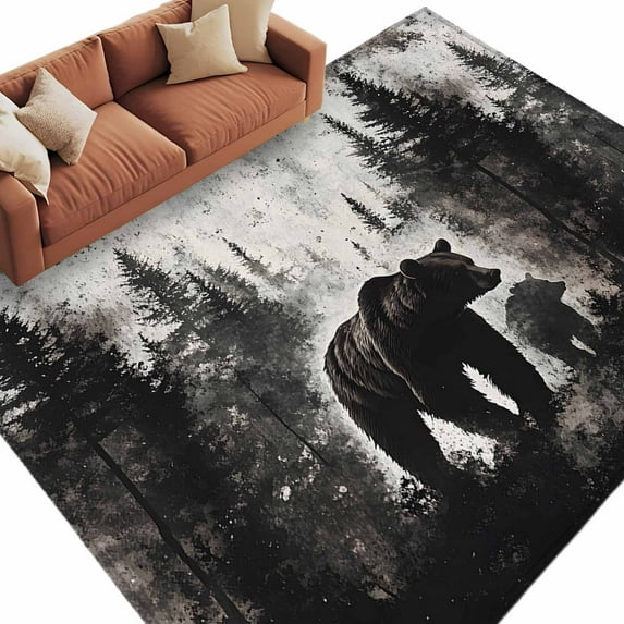 6'x9'Large Area Rugs Rustic Black Bear Washable Area Rugs Non-Slip ...