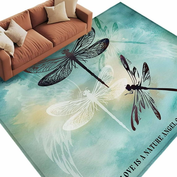 6'x9'Large Area Rugs Turquoise Dragonfly Washable Area Rugs Non-Slip ...