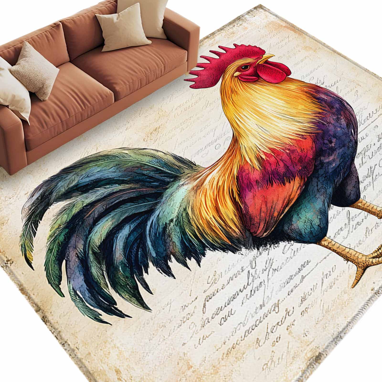 6'x9'Large Area Rugs Vintage Rooster Washable Area Rugs Non-Slip Indoor ...