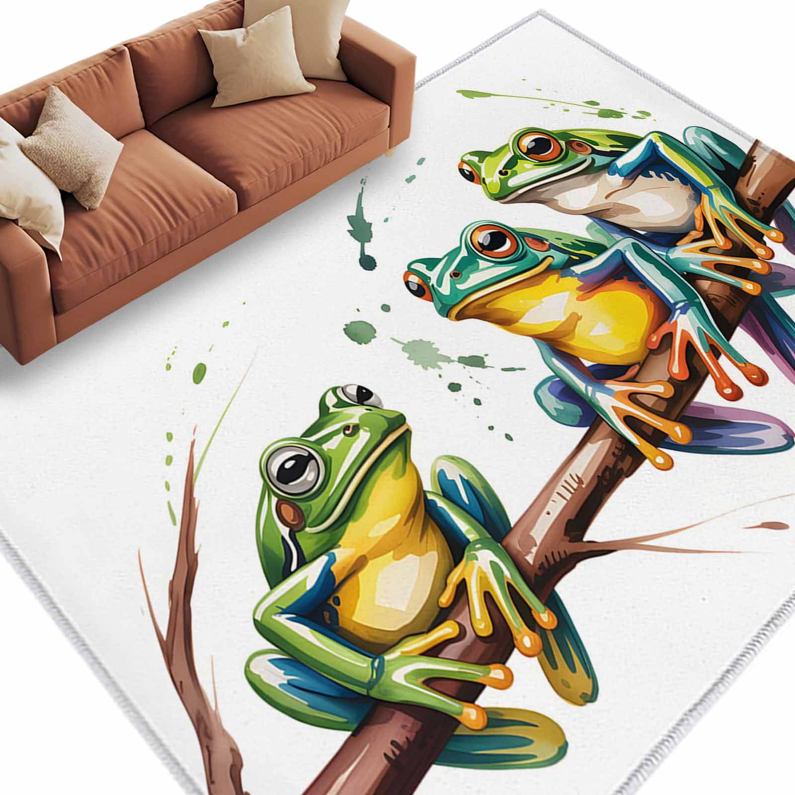 6'x9'Large Area Rugs Watercolor Frog Washable Area Rugs Non-Slip Indoor ...