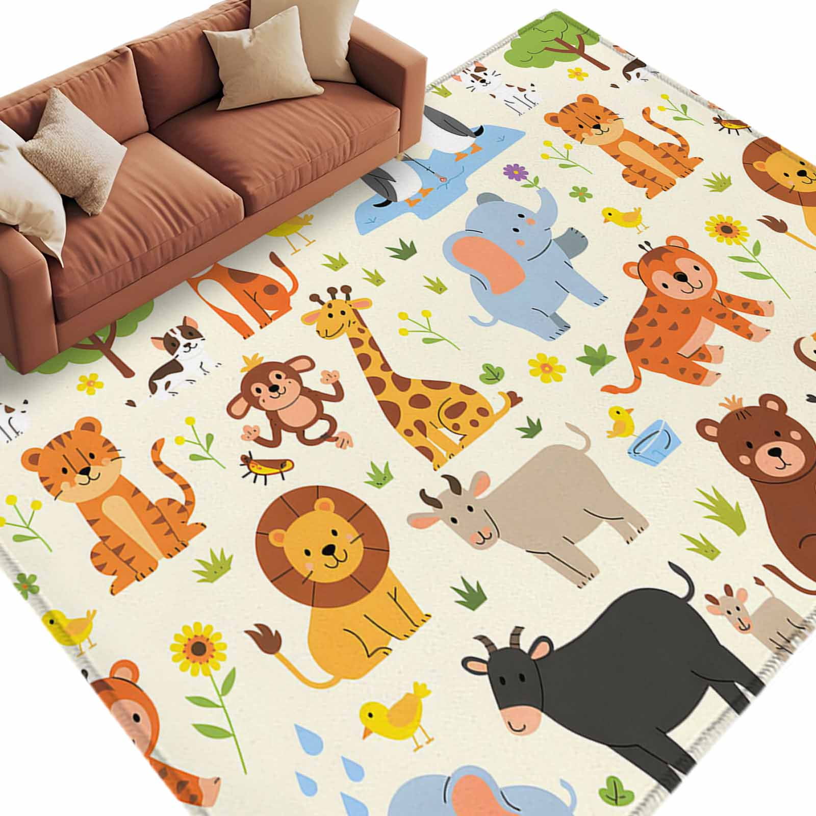 6'x9'Large Area Rugs Zoo Animals Washable Area Rugs Non-Slip Indoor ...