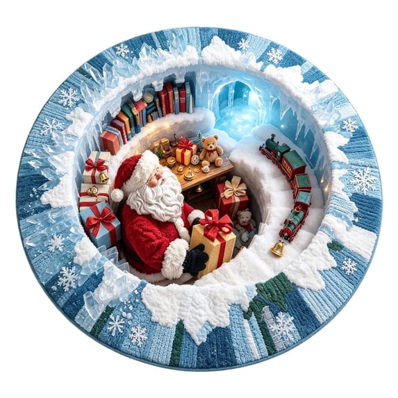 60.00 cm Christmas 3D Rug Light Blue – Santa Tunnel Floor Mat, Festive ...