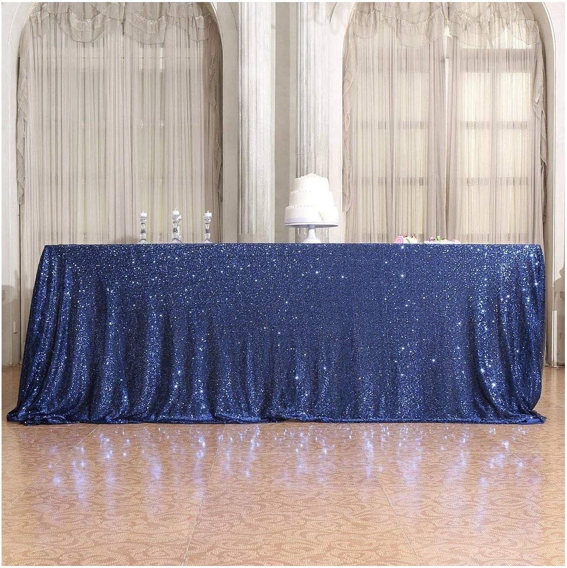 60×102'' Rectangle Navy Blue Sequin Tablecloth for Party Cake Dessert ...