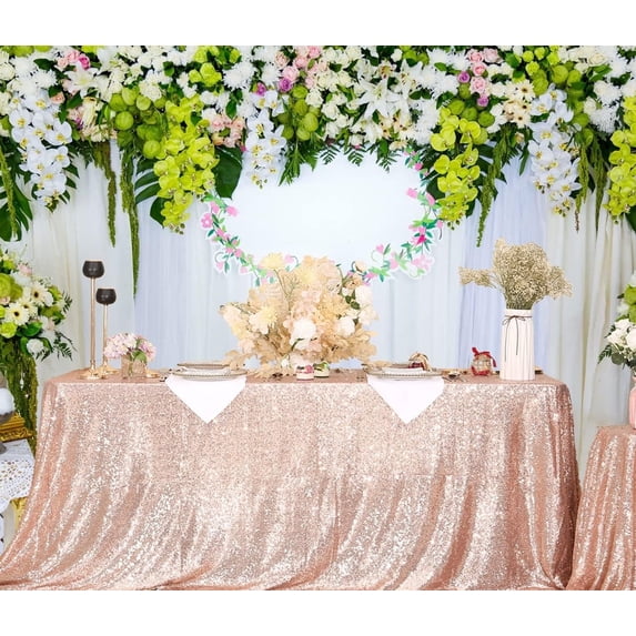 60×102'' Rectangle Rose Gold Sequin Tablecloth for Party Cake Dessert ...