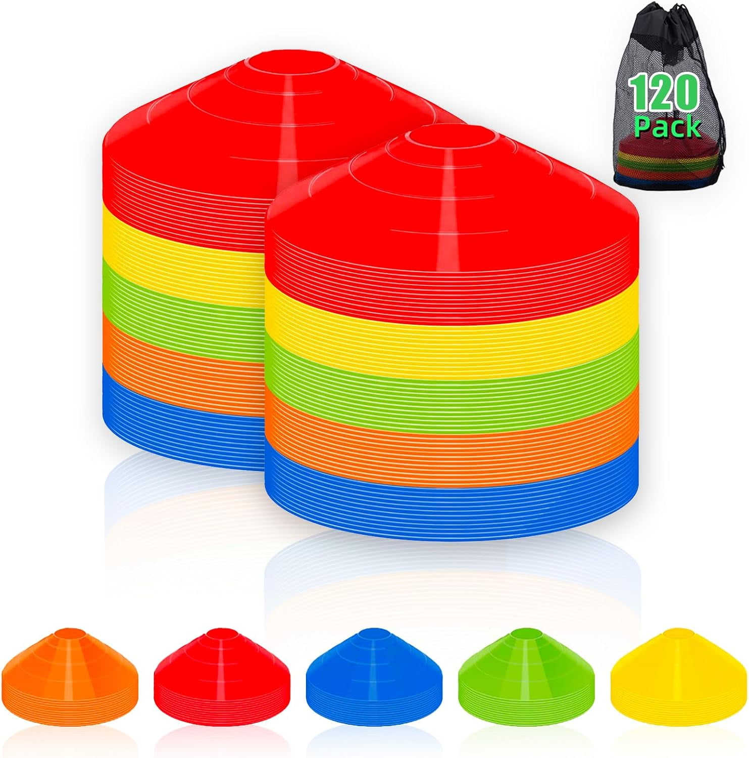 60/120 Pack Agile Soccer Cones with Portable Bags & Brackets,Sports ...