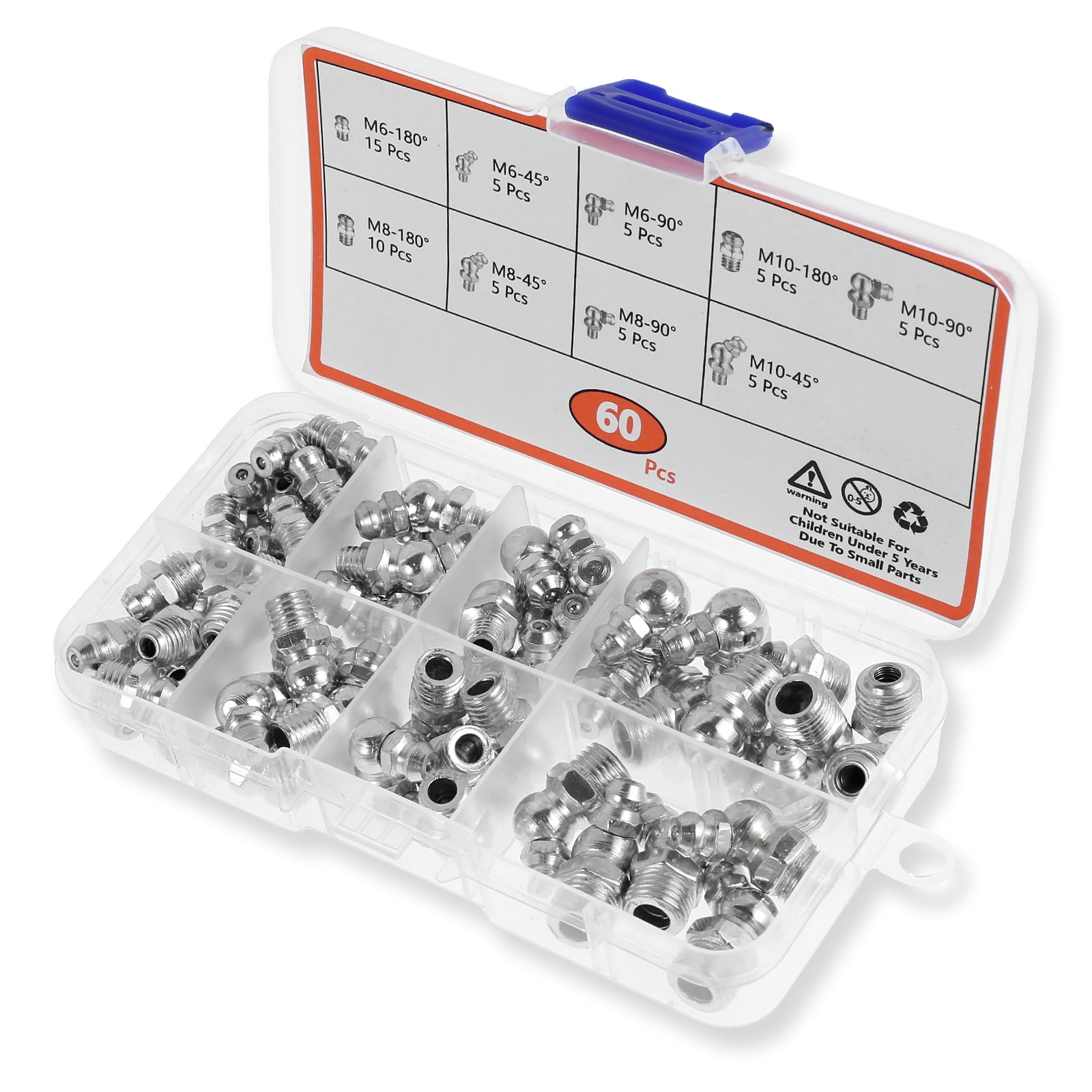 60/120Pcs Metric Grease Fitting Kit 9 Type Galvanized Metal Hydraulic ...