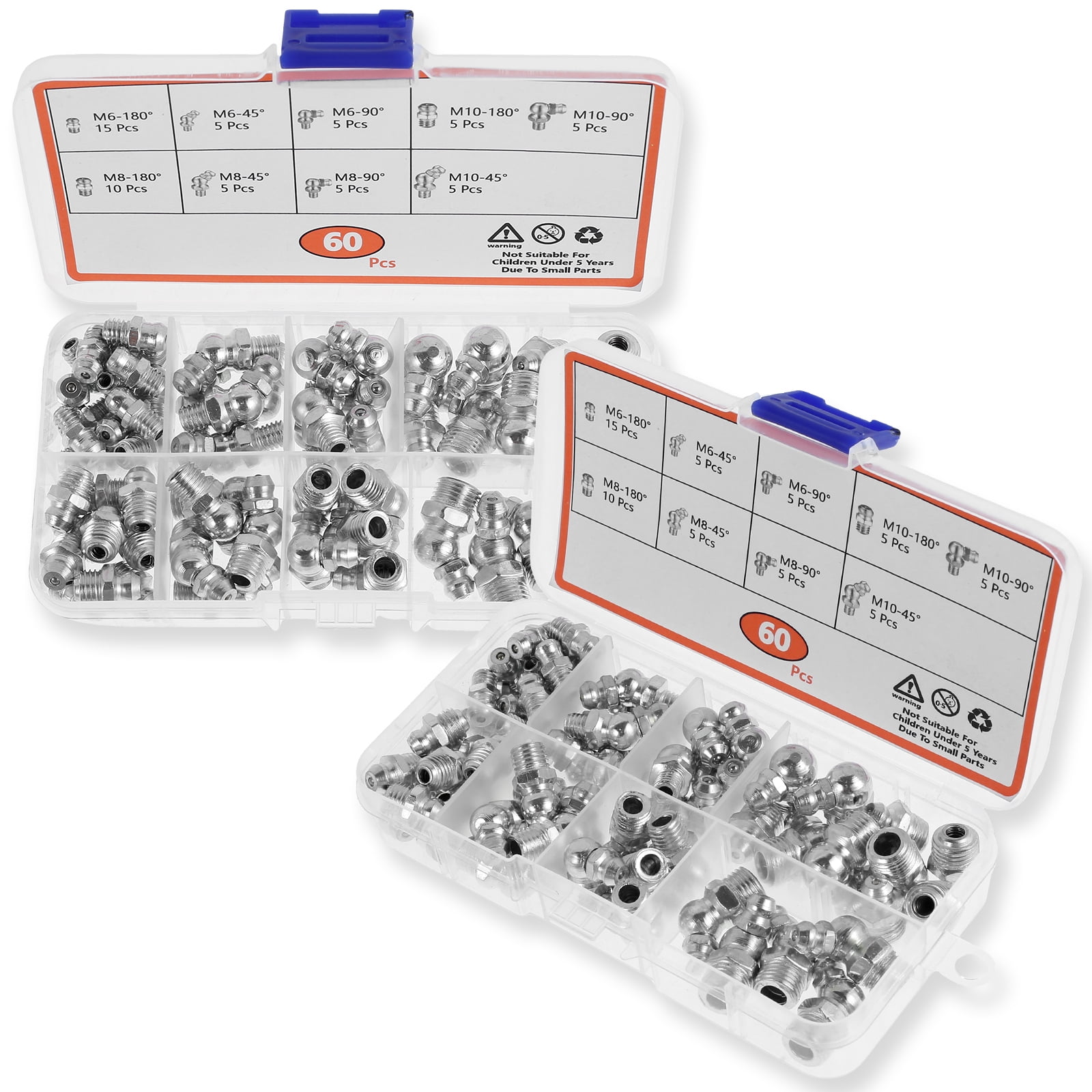 60/120Pcs Metric Grease Fitting Kit 9 Type Galvanized Metal Hydraulic ...