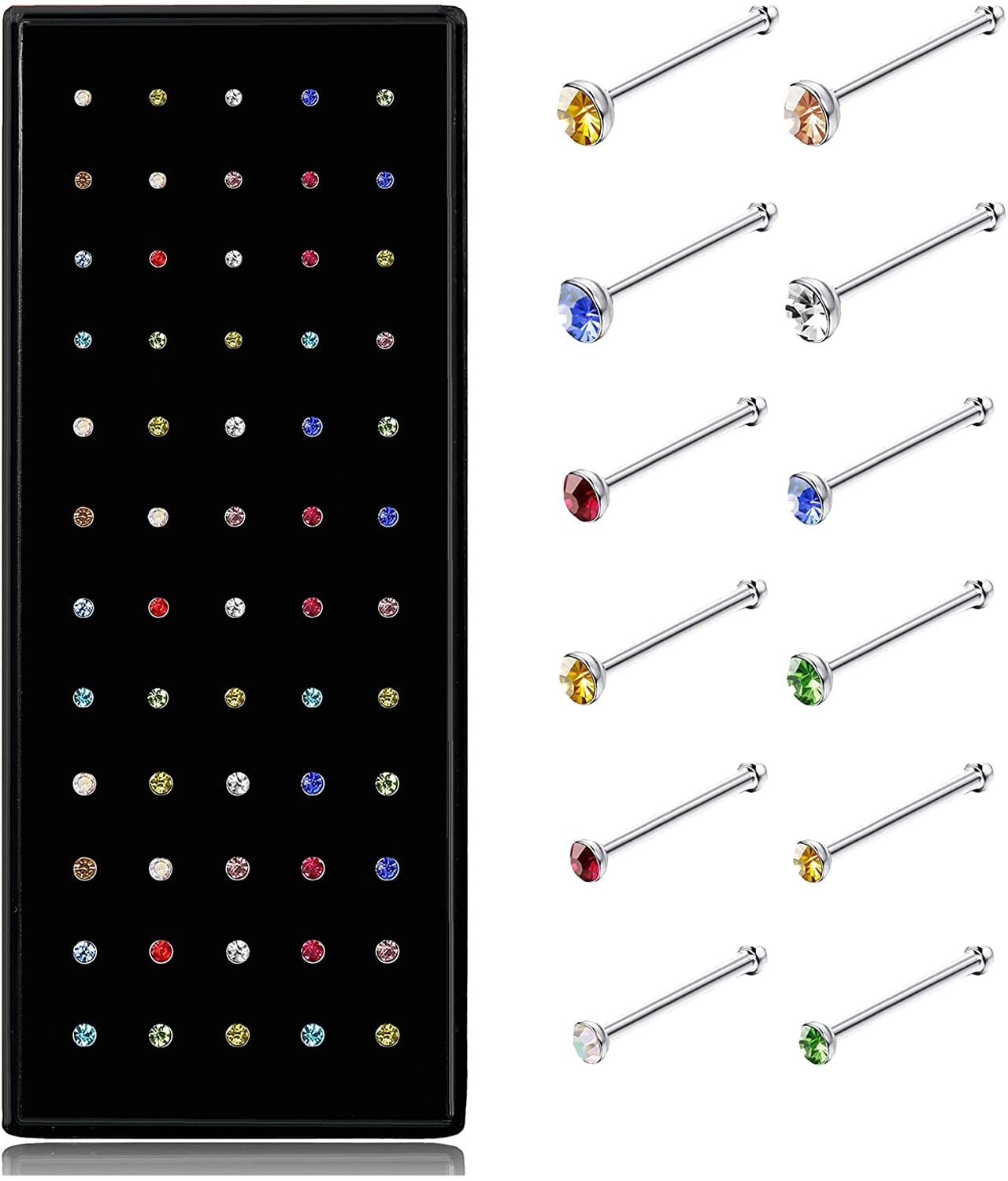 60-120pcs Stainless Steel Nose Studs Rings Piercing Pin Body Jewelry ...