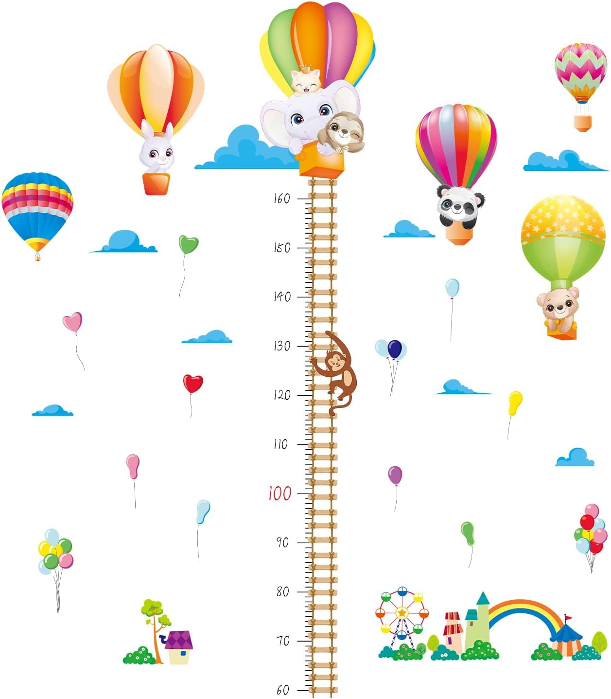 60-160cm Height Chart 4 Style Animal Decor Growth Chart with Other ...