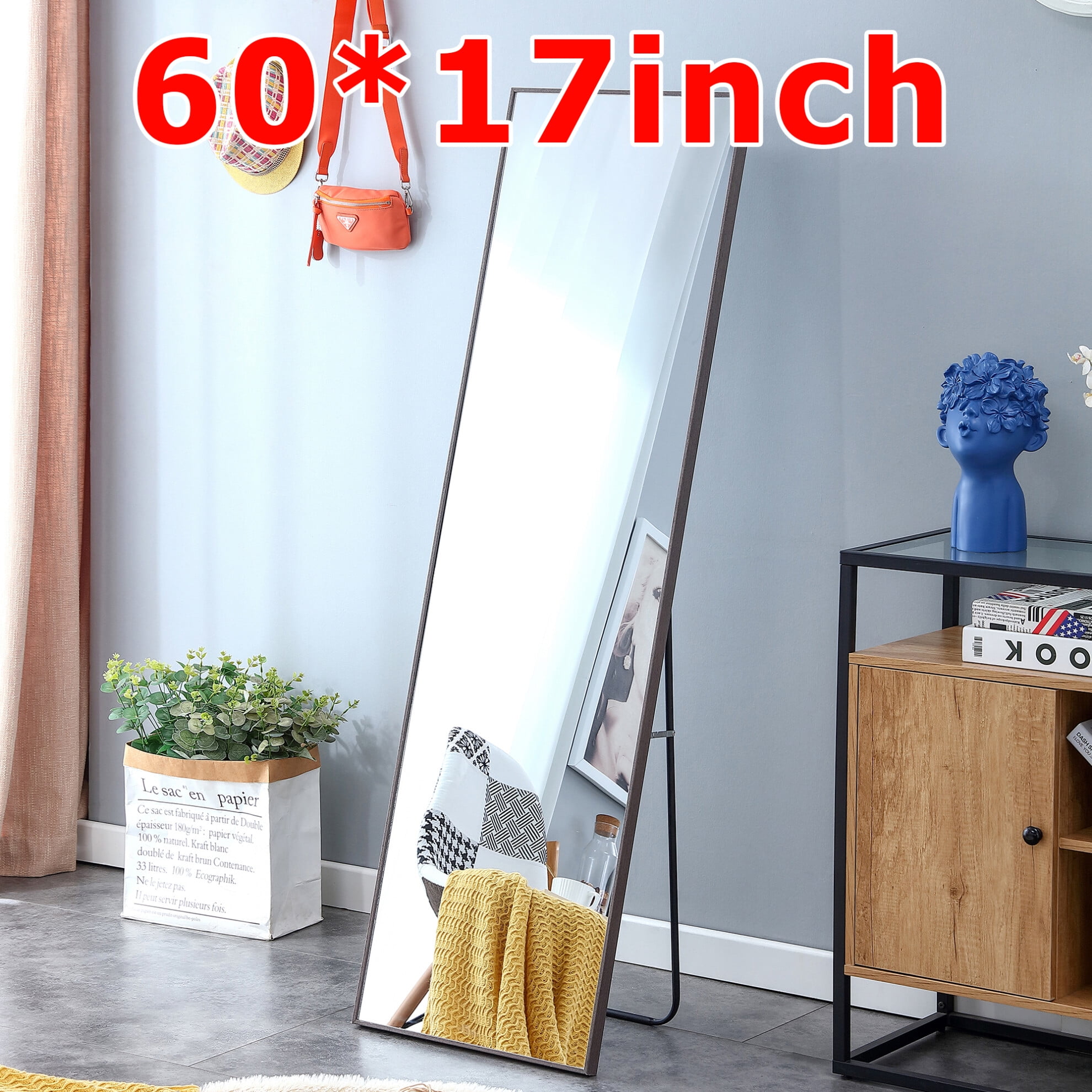 60*17-Inch Rectangular Full Body Mirror with Bracket, Modern Hanging ...