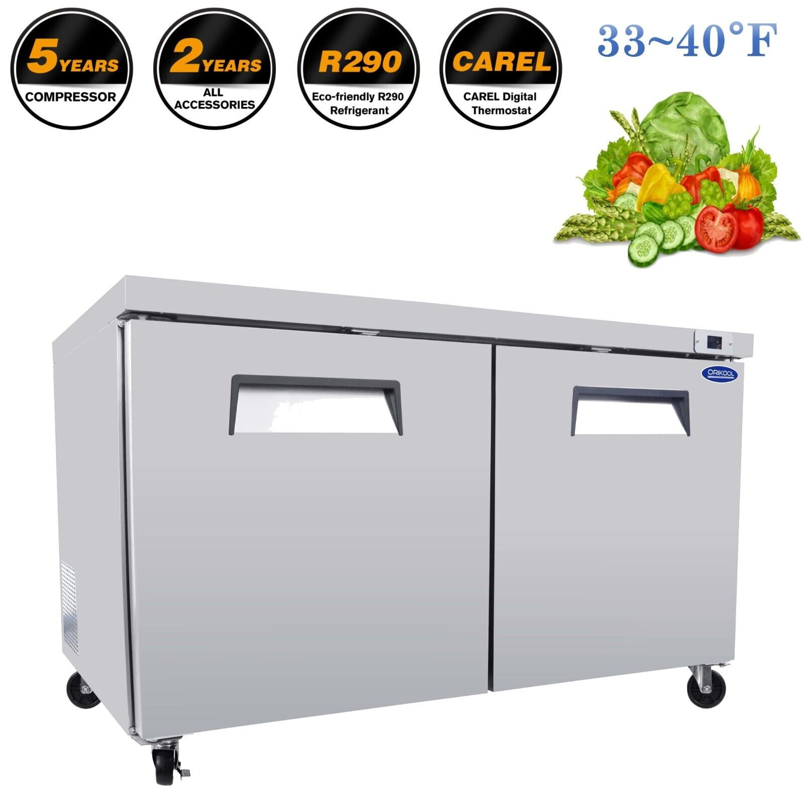 60" 2-Door Commercial Stainless Steel Undercounter Work Top ...