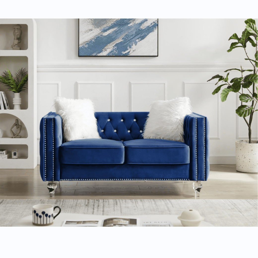 Blue velvet chesterfield 2 seater sofa store
