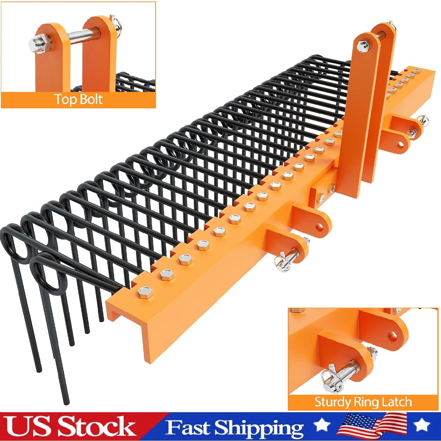 60" 3 Pt Pine Straw Rake Landscape Rake Attaches for Cat-0 & Cat-1 ...