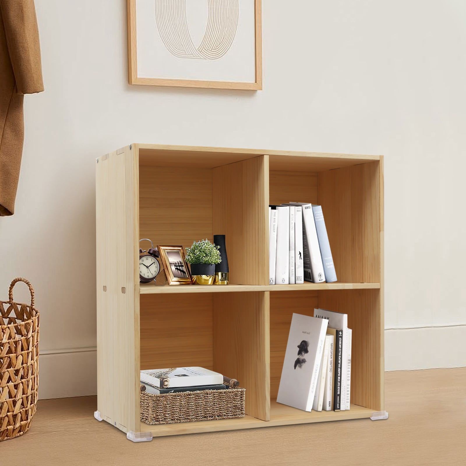 60*30*60cm Wood Color Solid Wood Shelves Wooden Cube Shelf Bookcase ...