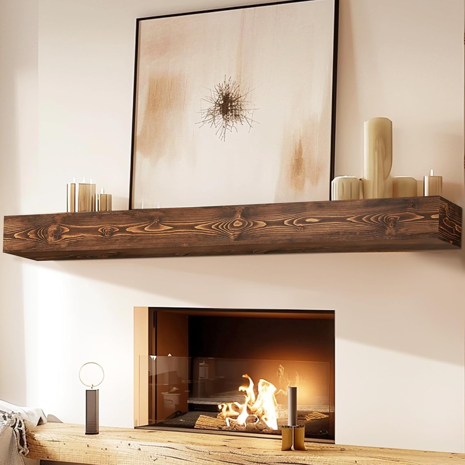 60" Fireplace Mantel 5'' Thick Handmade Hollow Solid Wood Wall Long ...