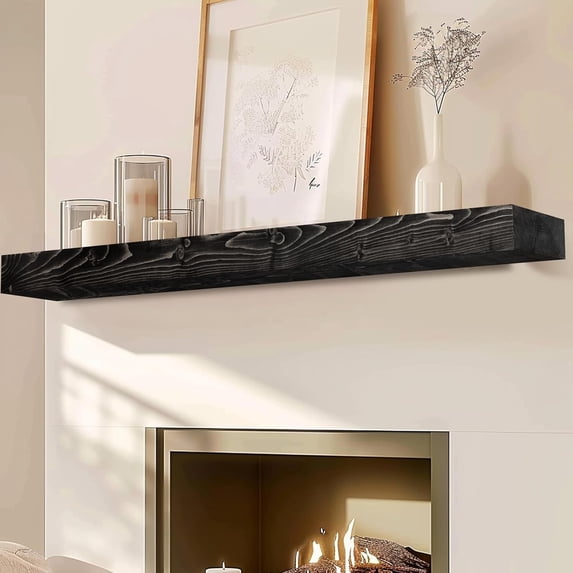 60" Fireplace Mantel 5'' Thick Handmade Hollow Solid Wood Wall Long ...