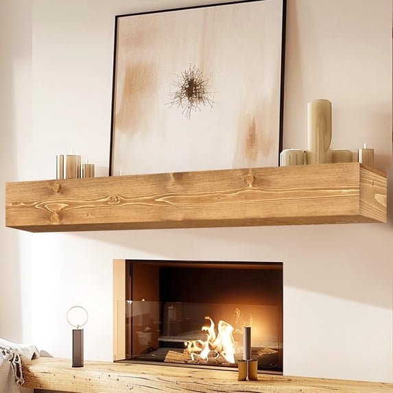 60" Fireplace Mantel 5'' Thick Handmade Hollow Solid Wood Wall Long ...
