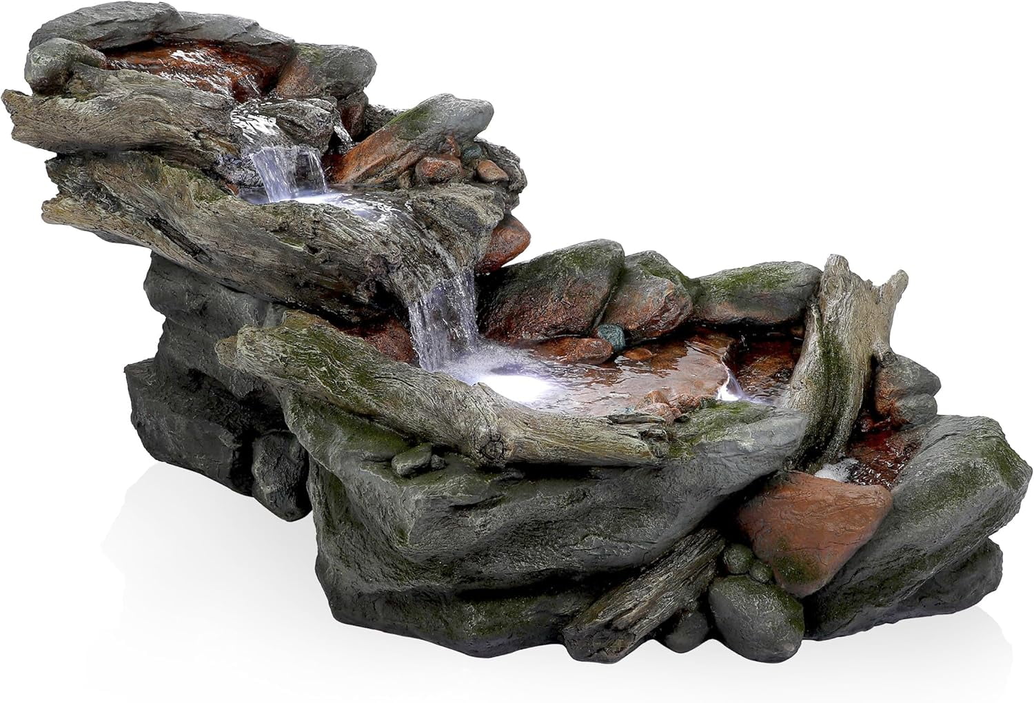 | 60"L Outdoor 3-Tier Rainforest Rock River Hand-Painted Water Fountain ...