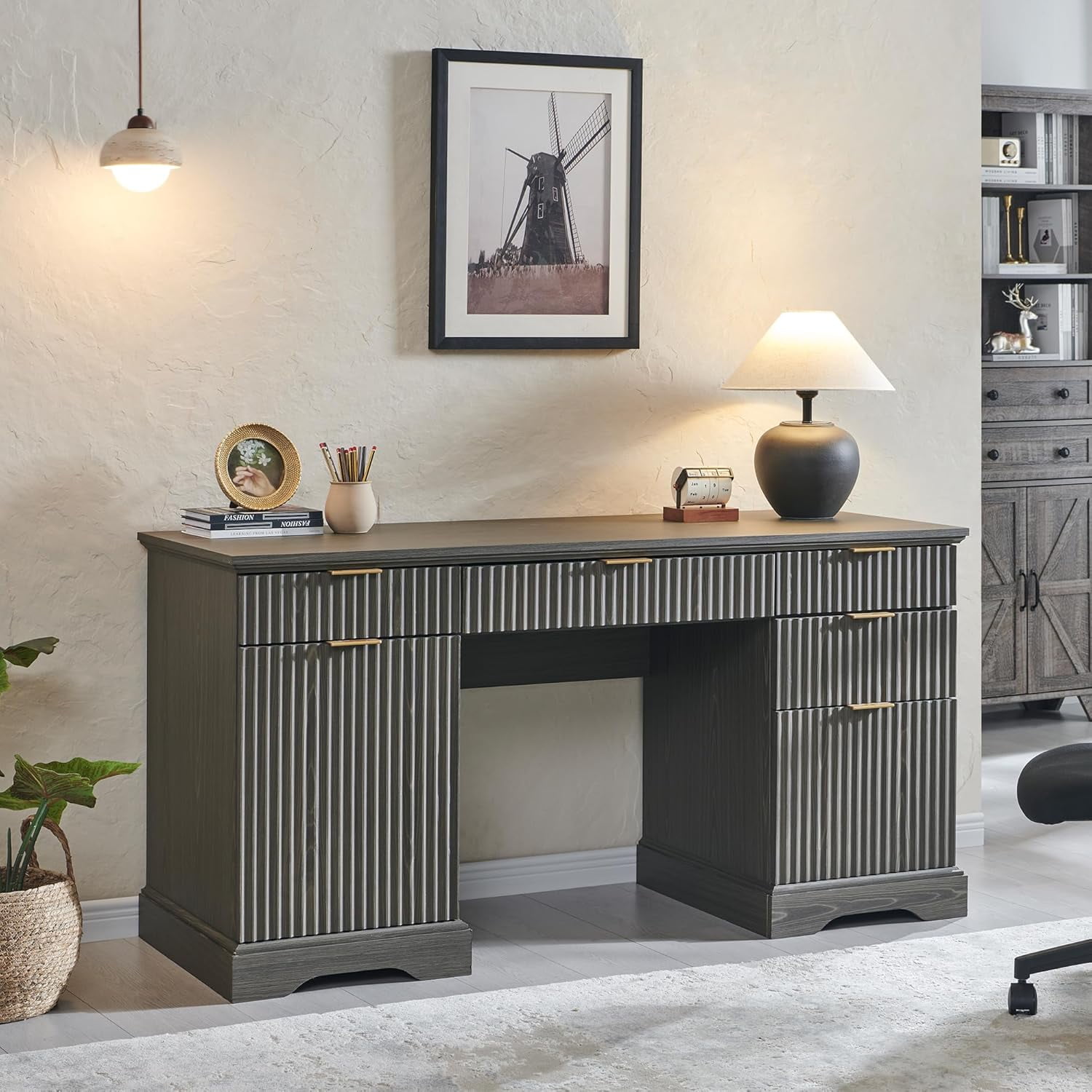 60" Modern Executive Desk with Storage Wood Office Desk with Drawer ...