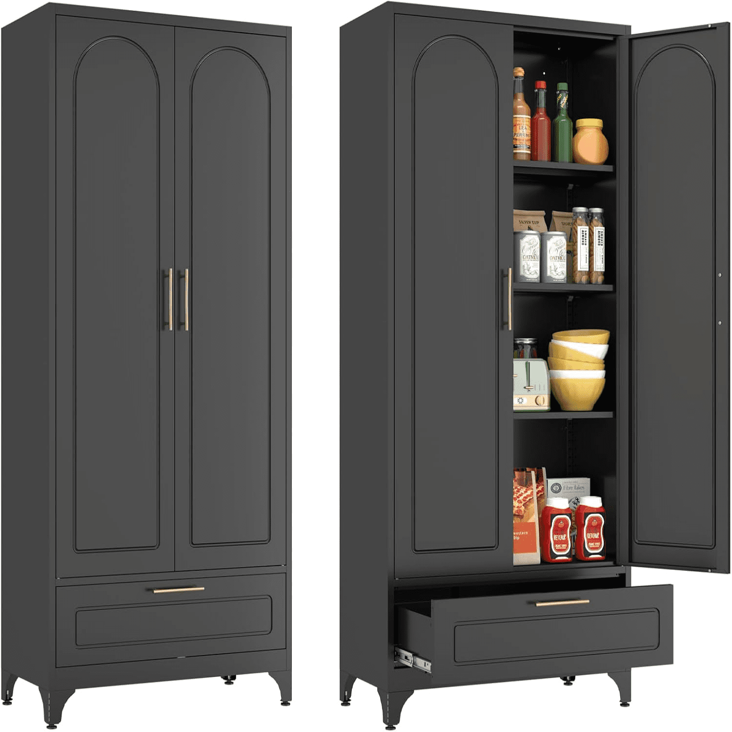 60" Tall Kitchen Pantry Cabinet Metal Pantry Cabinet with Doors and ...