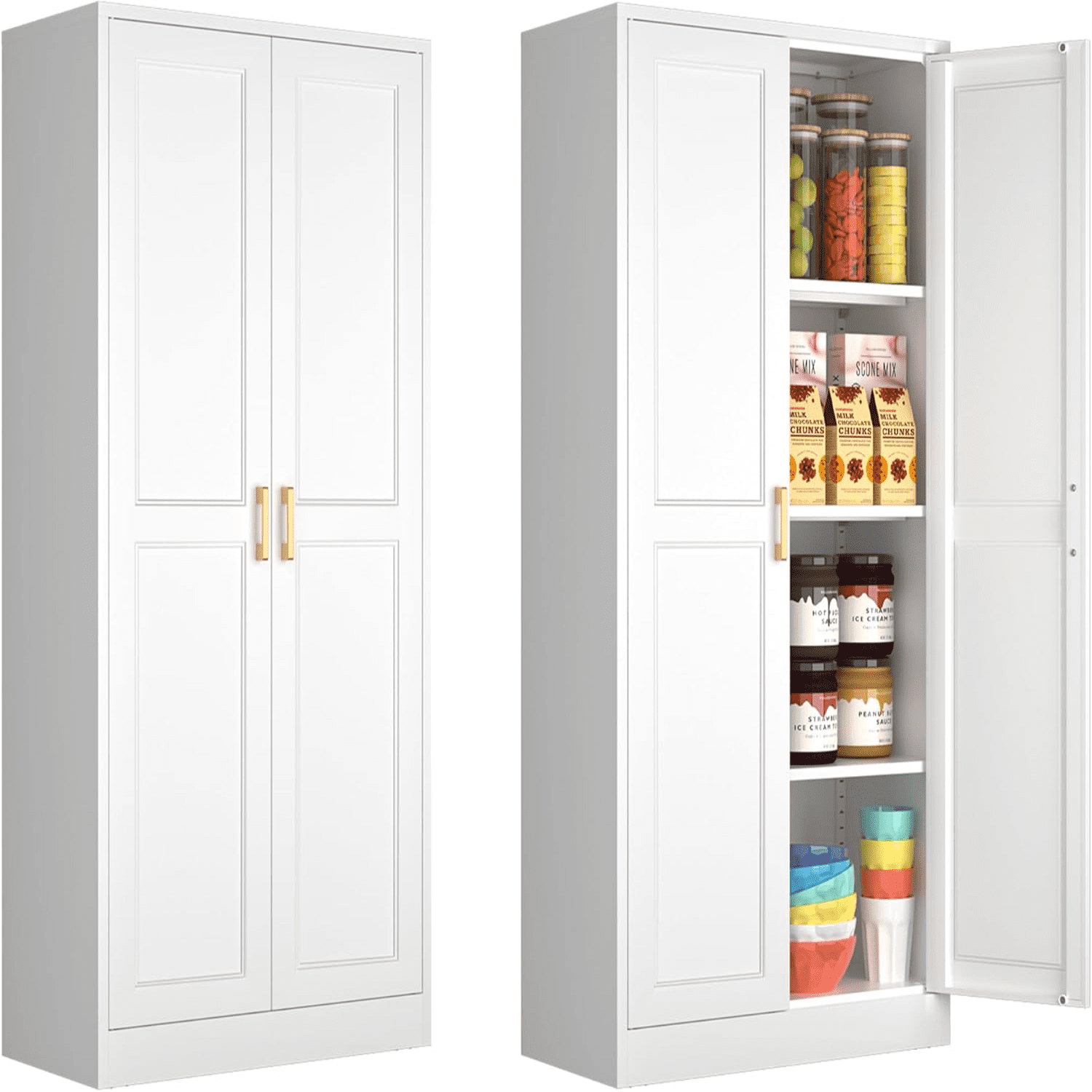 60" Tall Kitchen Pantry Cabinet Metal Pantry Cabinet with Doors and ...